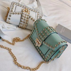 Bags | Teal Gold Crystal Embellished Mini Purse | Poshmark